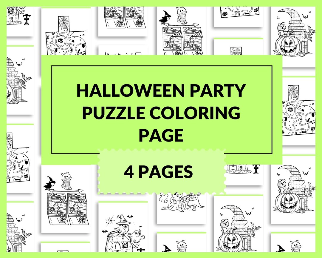 Halloween Party Puzzle Coloring Page Halloween Coloring Game - Etsy