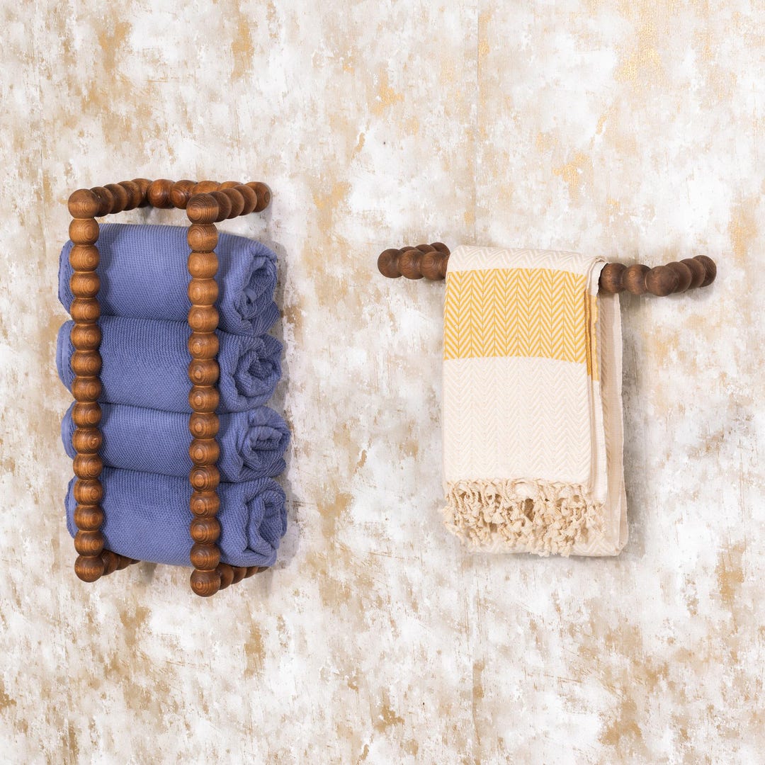 Rustic Wooden Towel Rack - Handcrafted Wall-mounted Towel Holder for ...