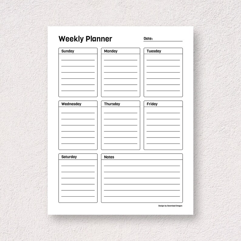 Weekly Planner Printable, Instant Download File, Daily Planner, Minimal ...