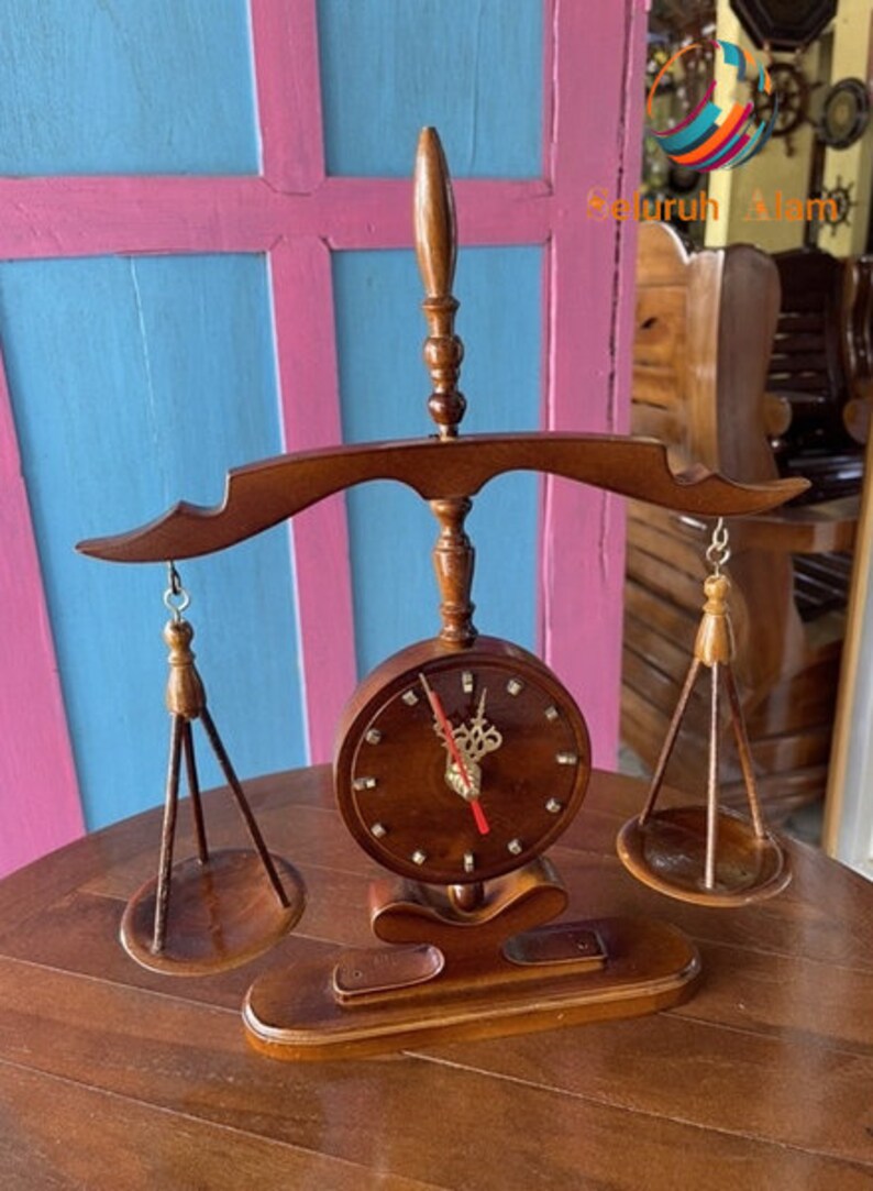 Weighing Scale Clock Wooden Timepiece Antique Clock - Etsy