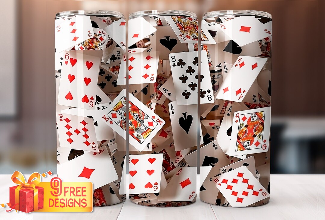 3D Playing Cards Tumbler Wrap, Playing Cards Skinny Tumbler, Prints ...