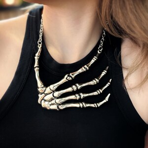 Skeleton Hand Necklace Bone Jewelry Available in 2 Colourways Gold and ...