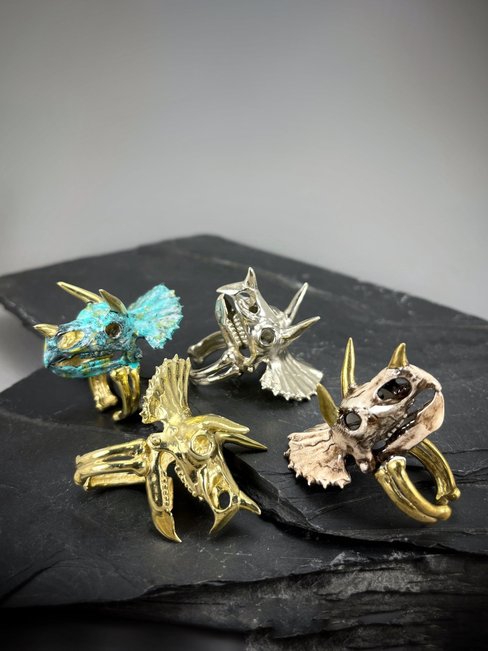 Triceratops Dinosaur Skull Fossil Ring. Jurassic Ring Adjustable Size ...