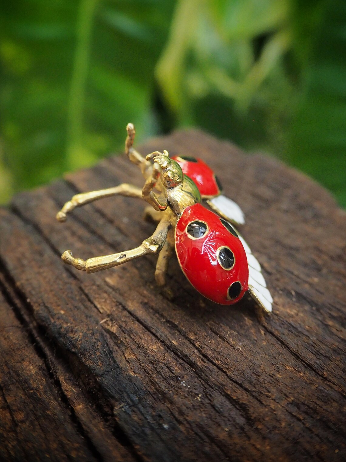 Flying Ladybug Ring in Brass With White Enamel Wings. Adjustable Size ...