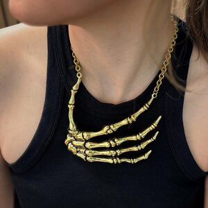 Skeleton Hand Necklace Bone Jewelry Available in 2 Colourways Gold and ...