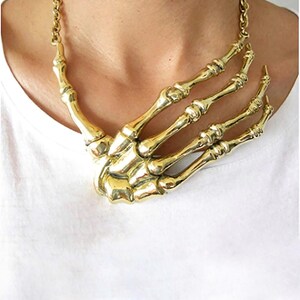 Skeleton Hand Necklace Bone Jewelry Available in 2 Colourways Gold and ...