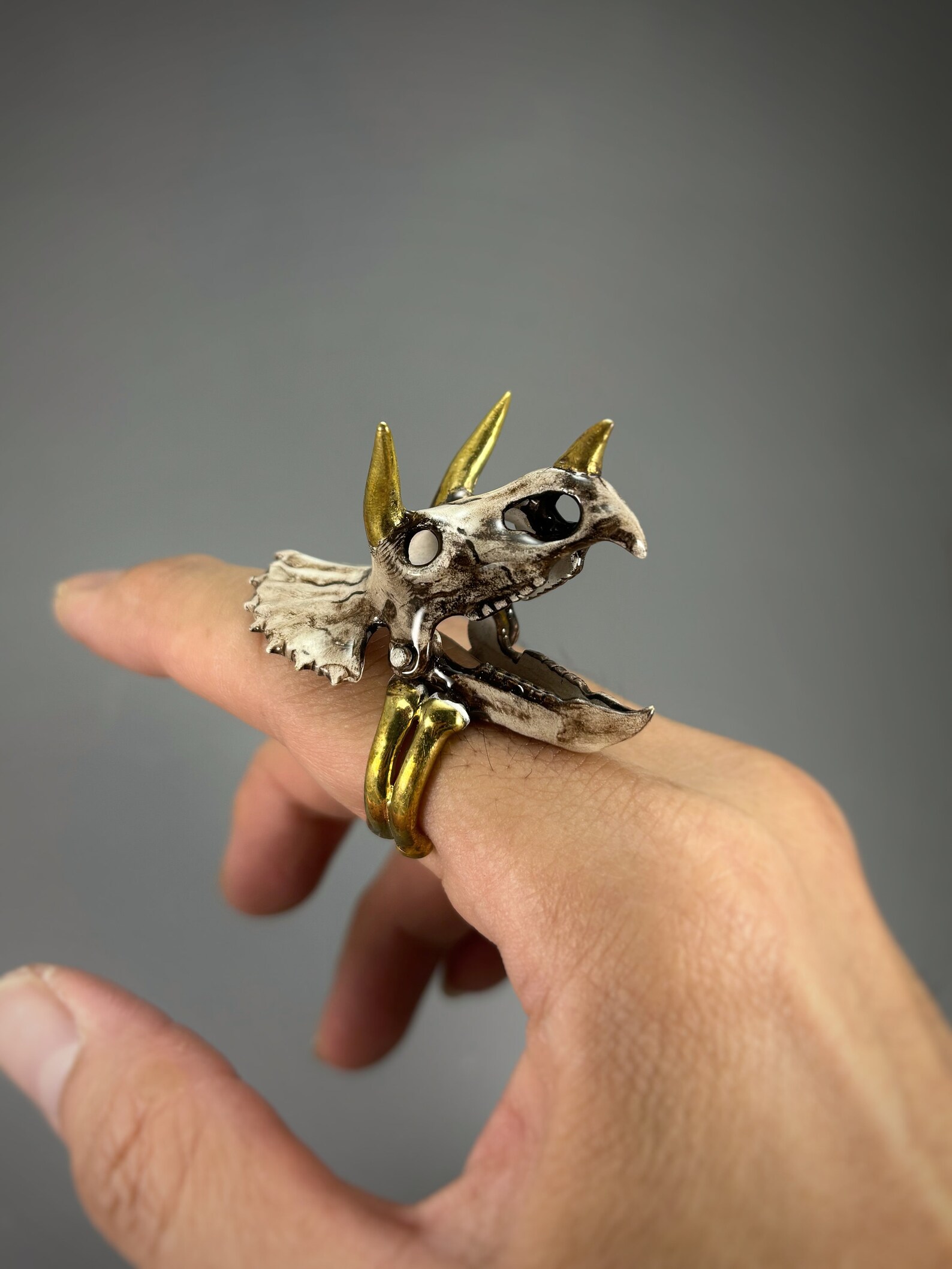 Triceratops Dinosaur Skull Fossil Ring. Jurassic Ring Adjustable Size ...