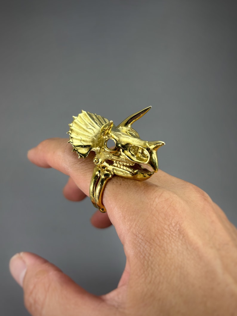Triceratops Dinosaur Skull Fossil Ring. Jurassic Ring Adjustable Size ...