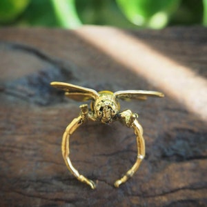 Flying Bee Ring in Brass With White Enamel Wings. Adjustable Size. - Etsy