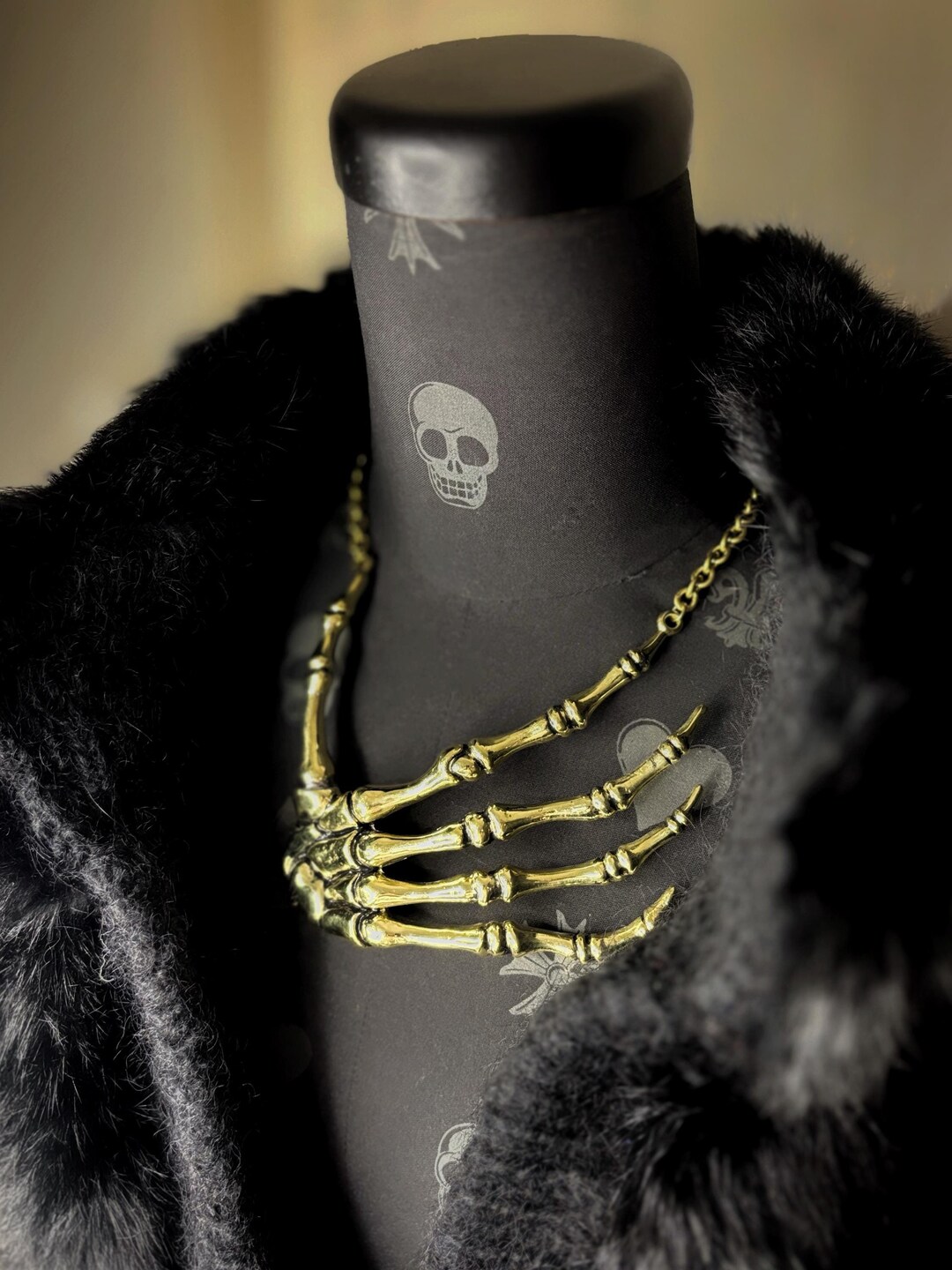 Skeleton Hand Necklace Bone Jewelry Available in 2 Colourways Gold and ...