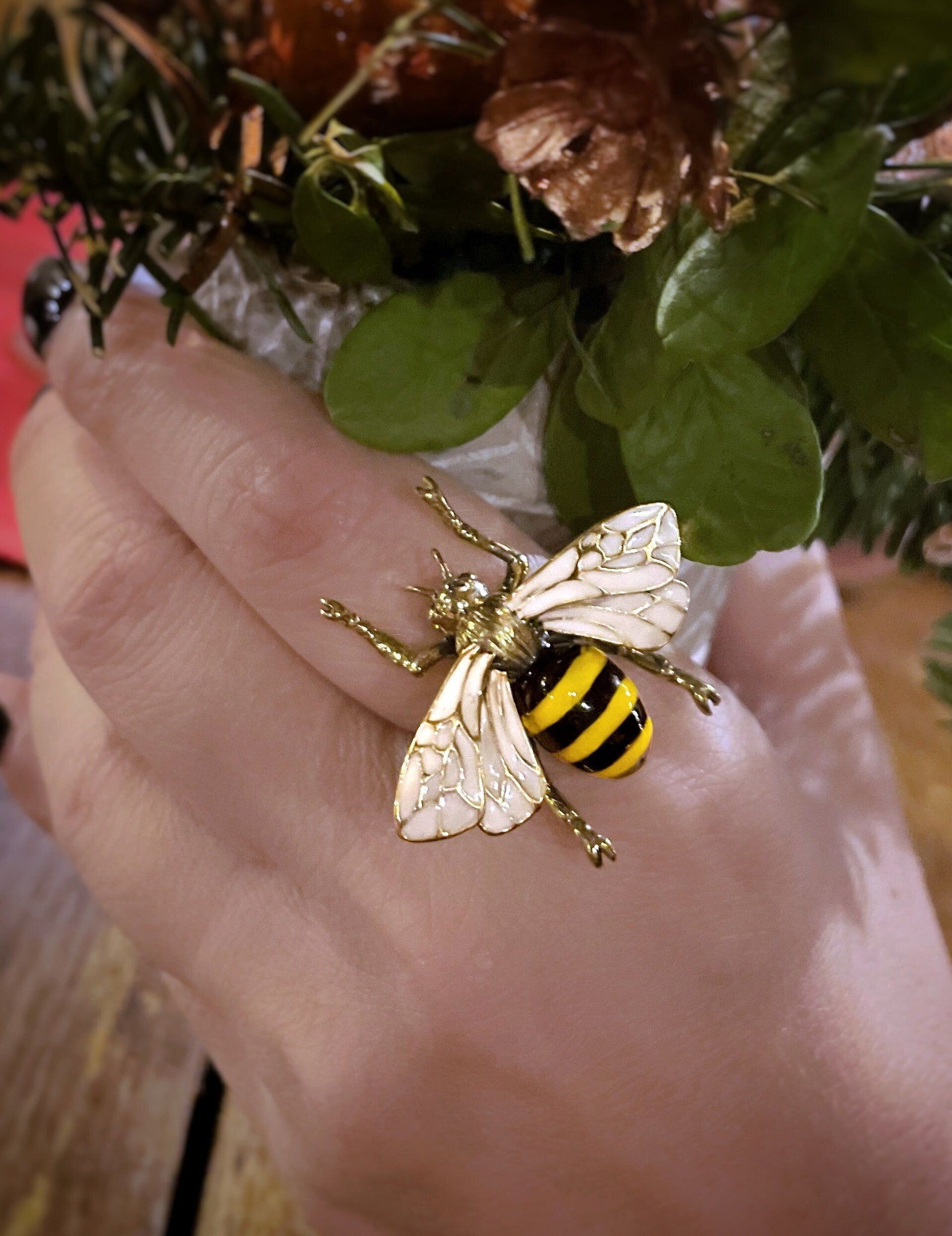 Flying Bee Ring in Brass With White Enamel Wings. Adjustable Size. - Etsy