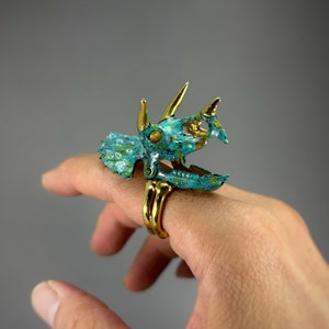 Triceratops Dinosaur Skull Fossil Ring. Jurassic Ring Adjustable Size ...