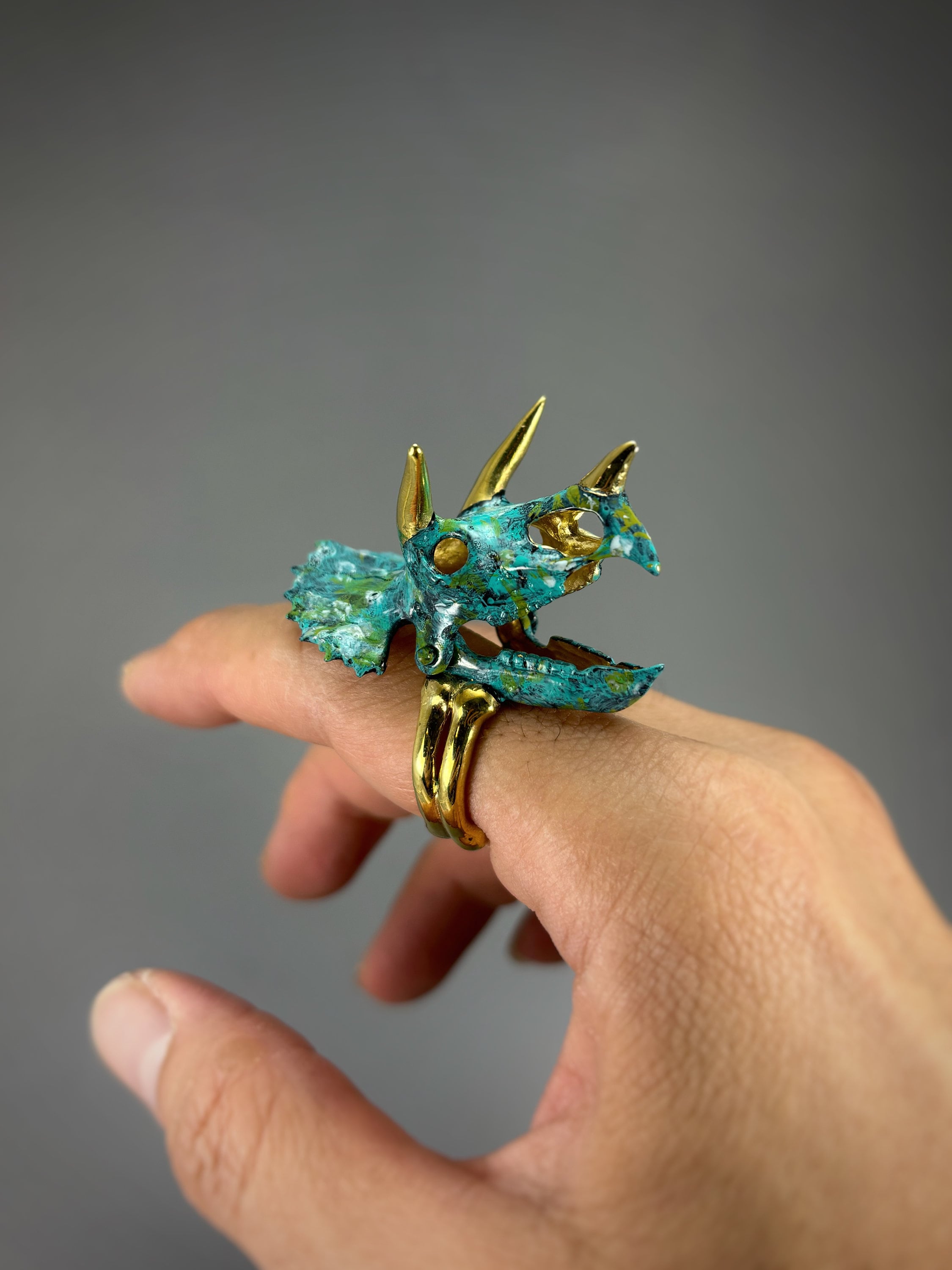 Triceratops Dinosaur Skull Fossil Ring. Jurassic Ring Adjustable Size ...