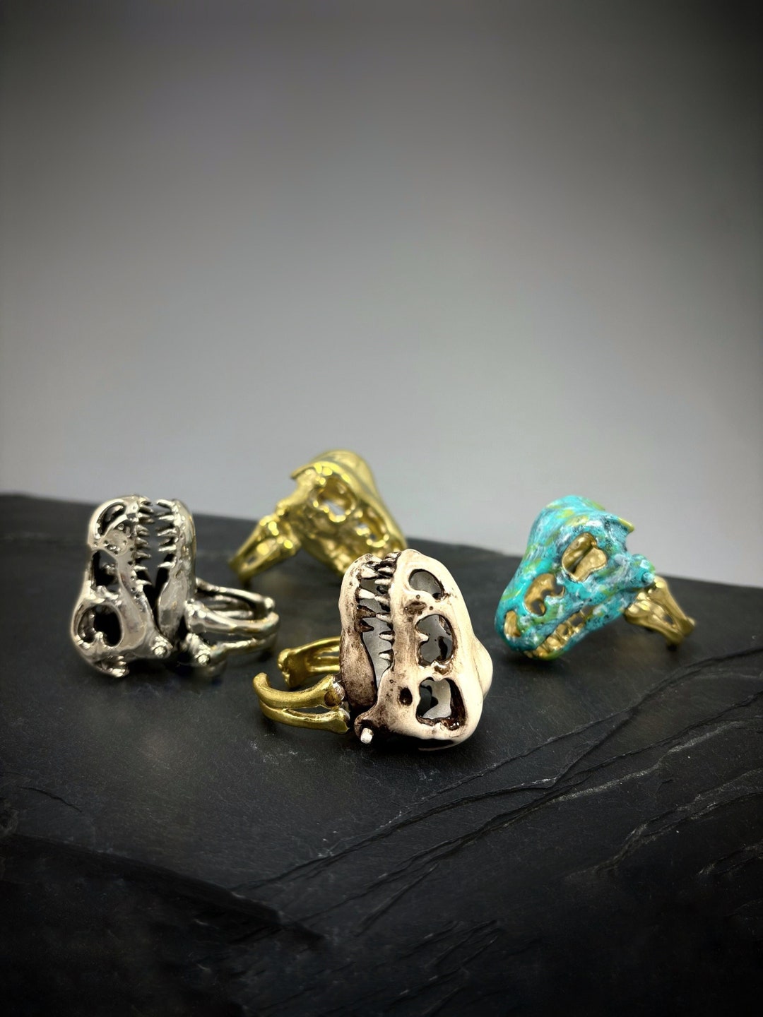 T-rex Dinosaur Skull Fossil Ring. Jurassic Ring Adjustable Size ...