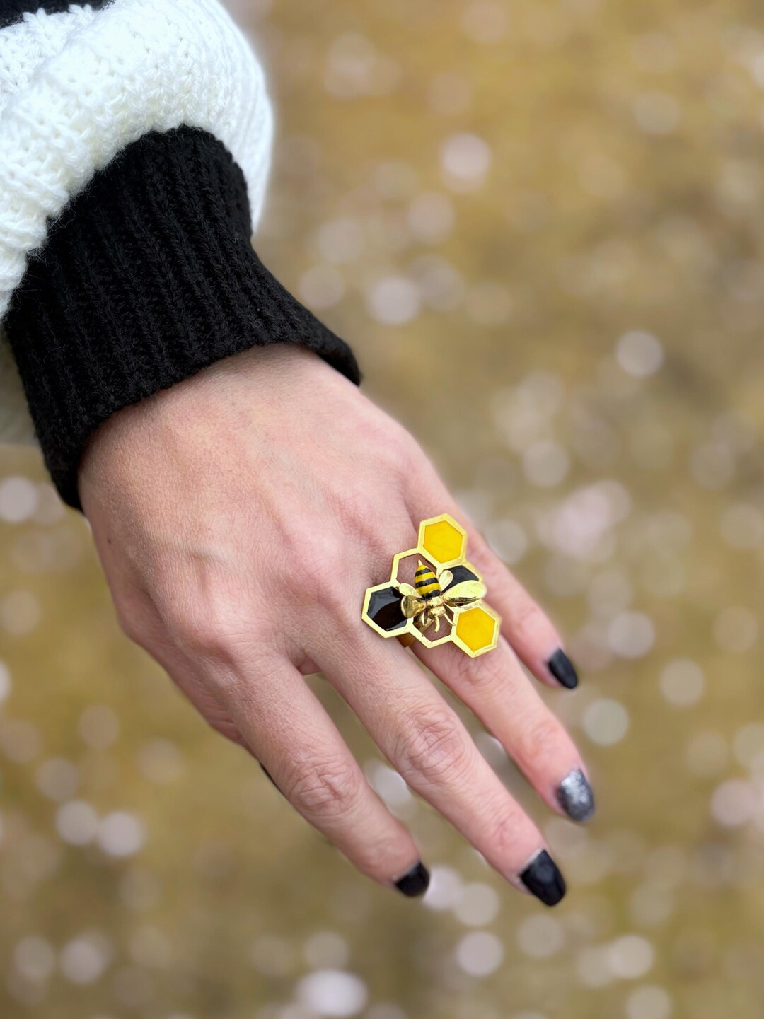 Handmade Brass Queen Bee Honeycomb Ring - Adjustable Statement Jewelry ...
