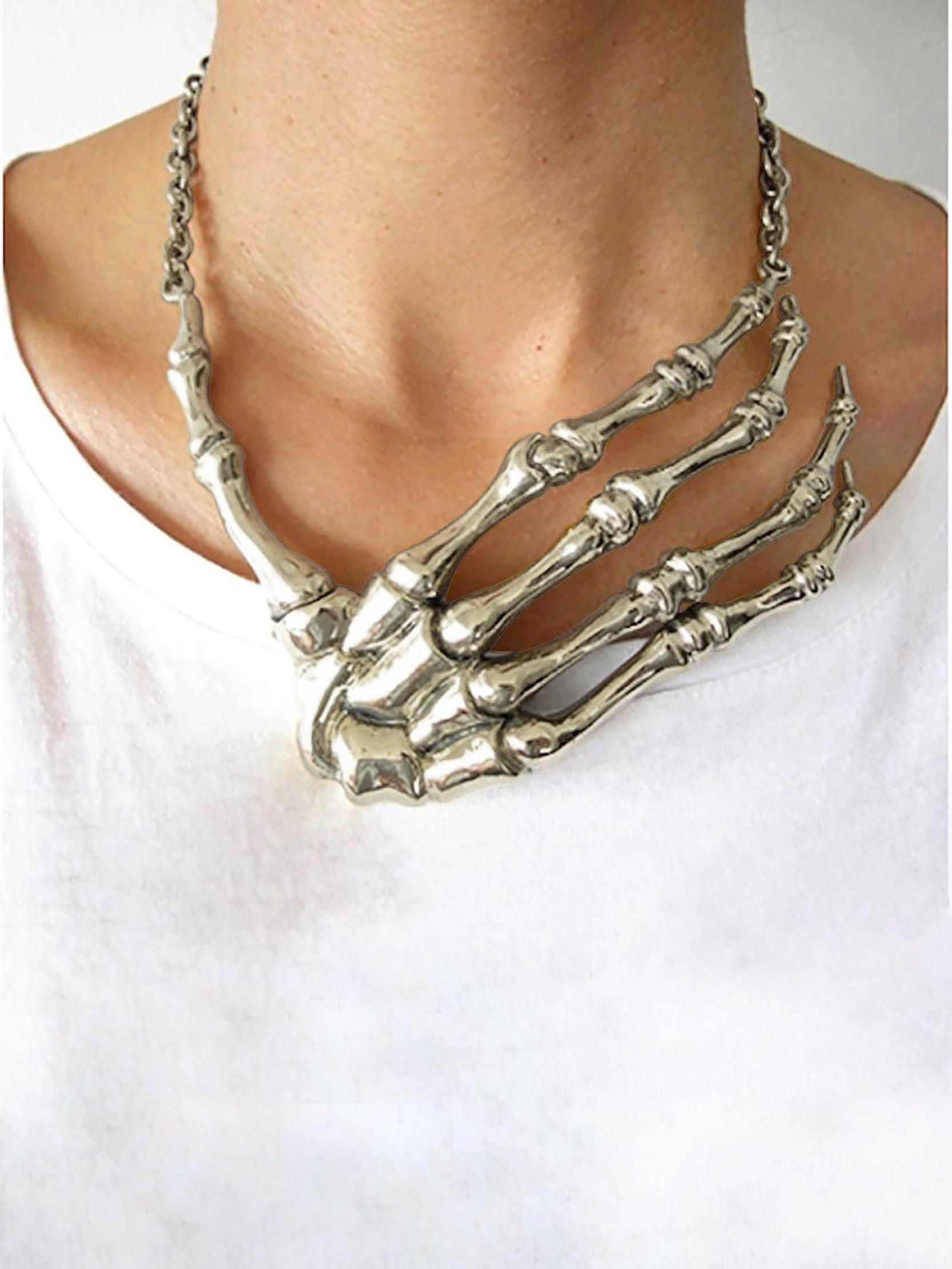 Skeleton Hand Necklace Bone Jewelry Available in 2 Colourways Gold and ...