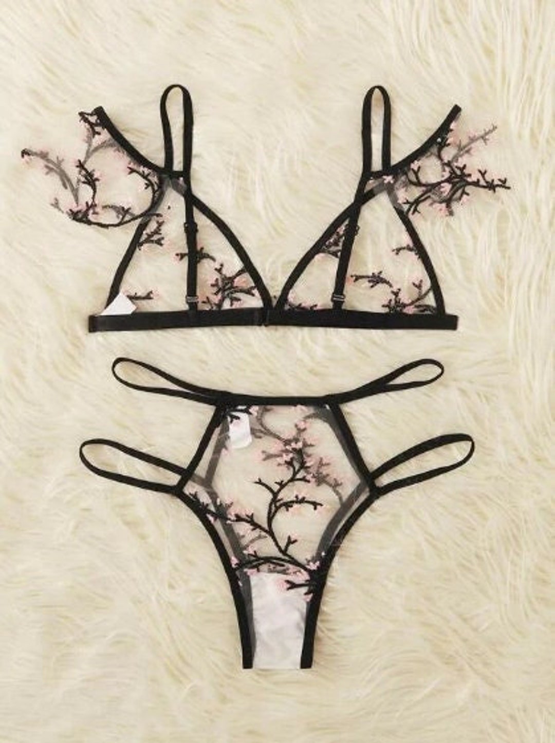 Embroidered Lingerie Setfloral Lingerie Setmesh Bragarter Etsy