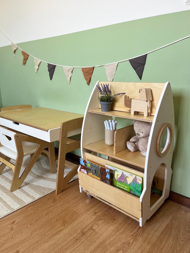 Rolling Kids "rocket" Bookcase on Wheels With Magnetic Board, White and ...