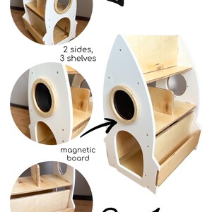 Rotating Rocket Rack for Kids Books and Toys With Magnetic Drawing ...