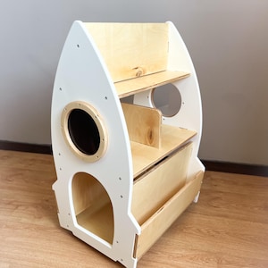 Rotating Rocket Rack for Kids Books and Toys With Magnetic Drawing ...