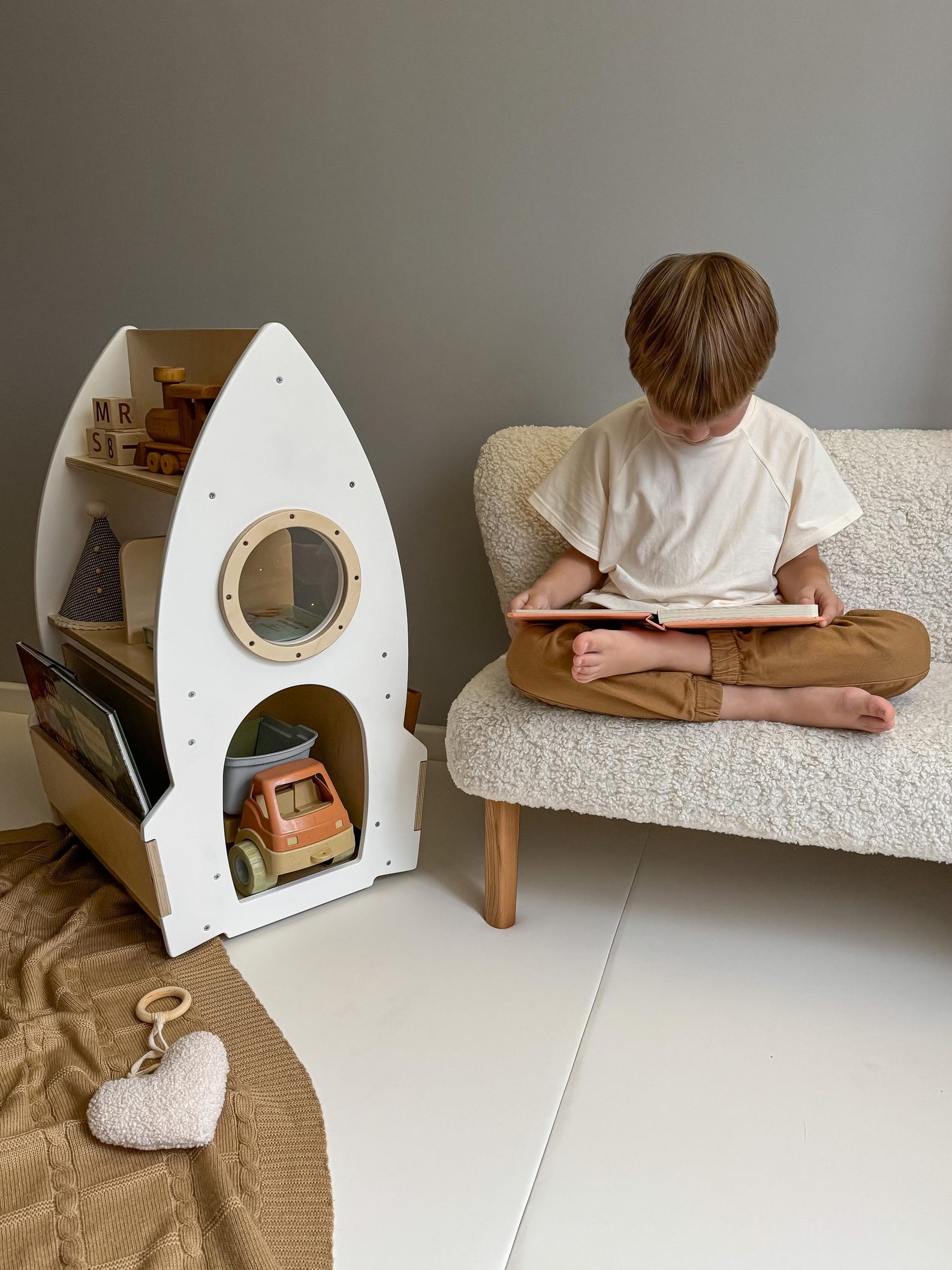 Rolling Kids "rocket" Bookcase on Wheels With Magnetic Board, White and ...
