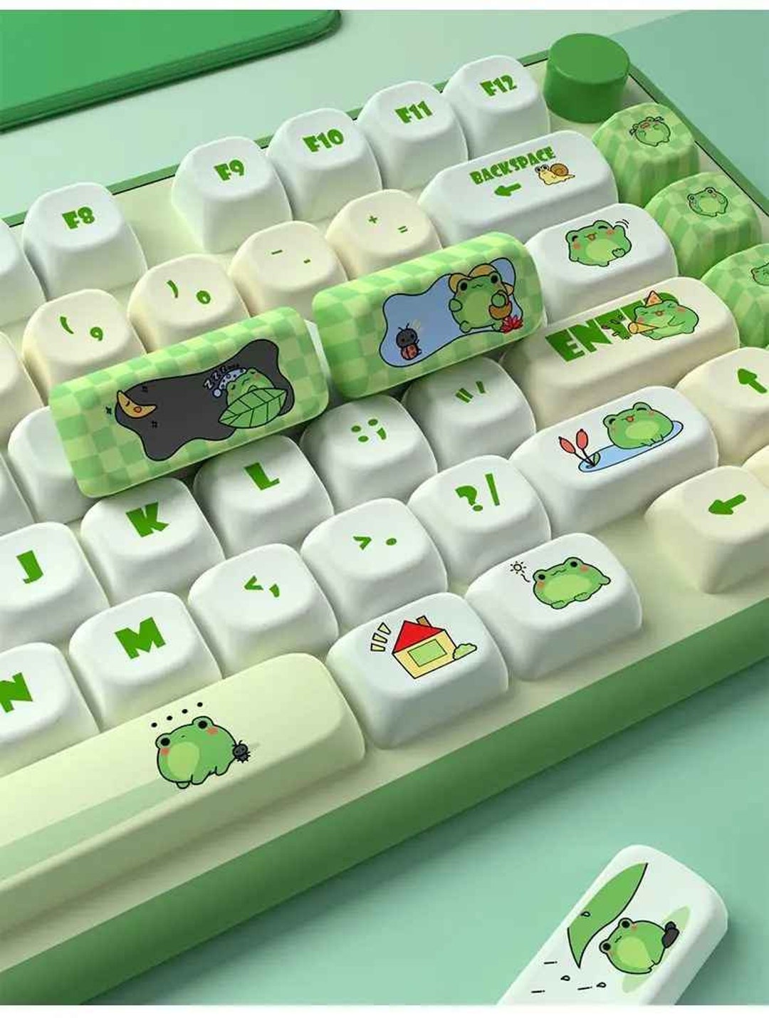 Cute Green Frog Theme Keycap Set Cartoon Anime Design Mechanical ...