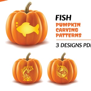 FISH Pumpkin Carving Stencil Template Patterns 3 Aquatic Themed Pumpkin ...