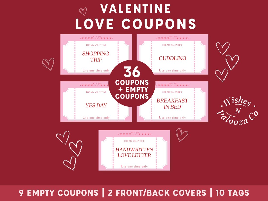 36 Printable Valentine's Day Love Coupons for Him & Her, Editable ...