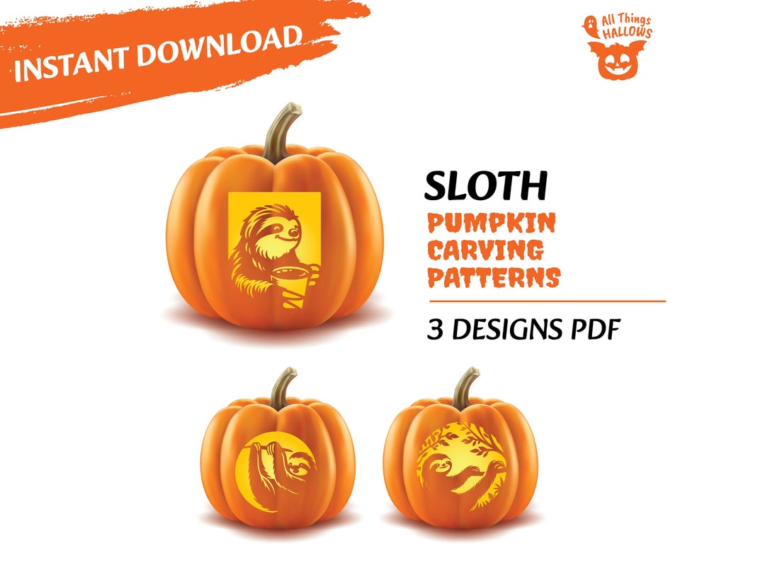 SLOTH Pumpkin Carving Stencil Template Patterns Animal Themed Instant ...