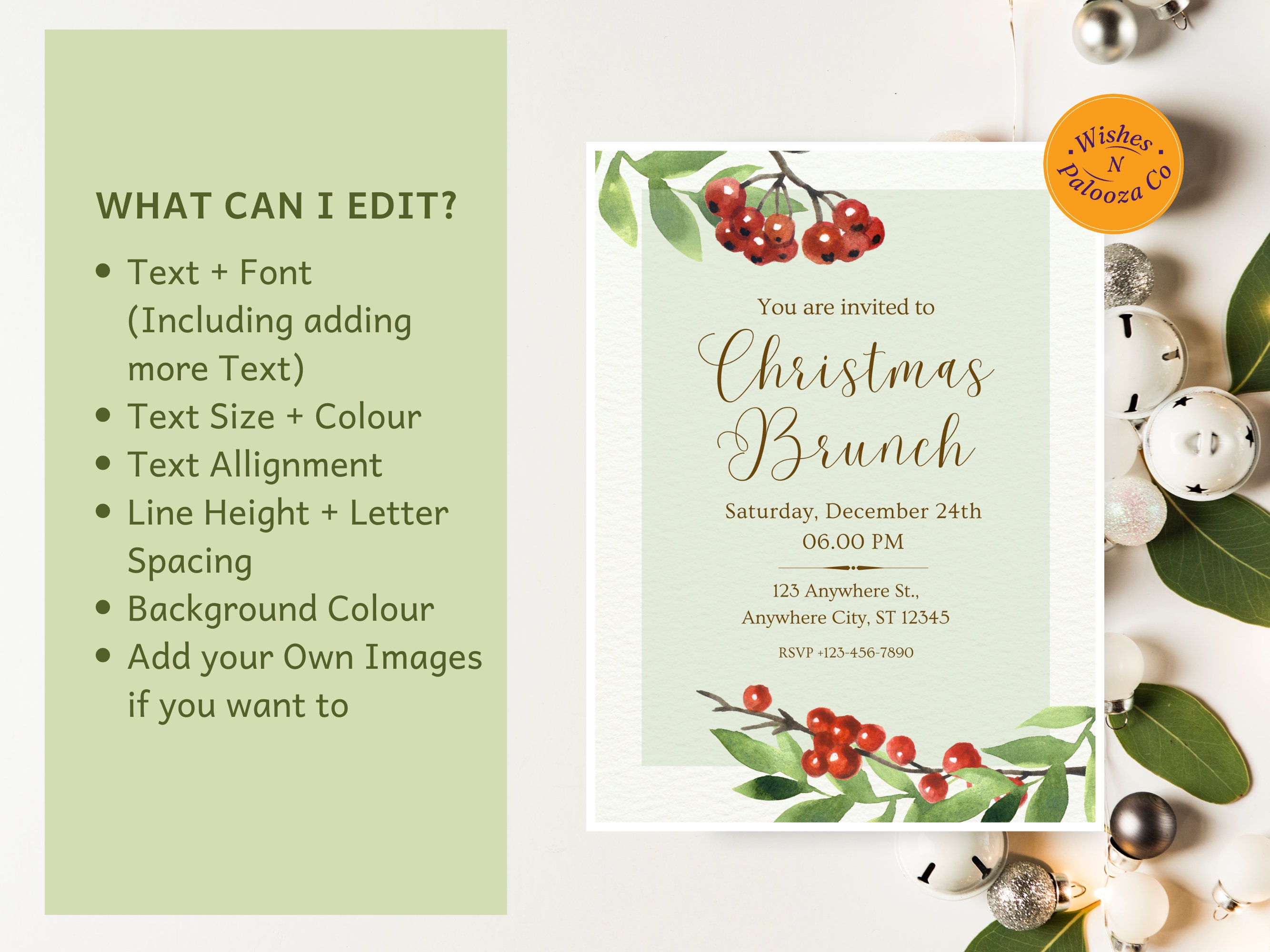 Editable Christmas Brunch Invitation Holiday Brunch - Etsy