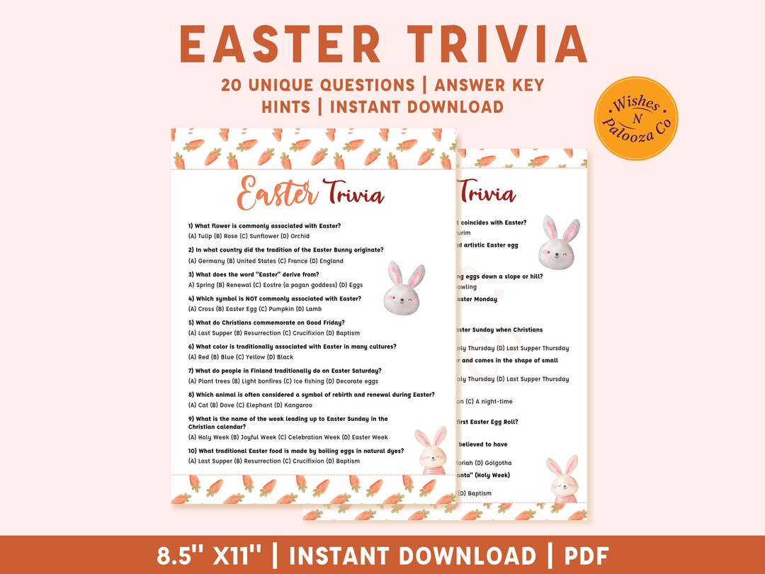 Easter Trivia Quiz Game, Printable Easter Party Games, 20 Unique ...