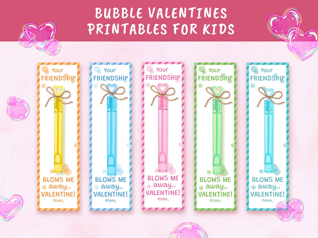 Bubble Valentine Tags, Printable Bubble Wand Holder for Kids, Preschool ...