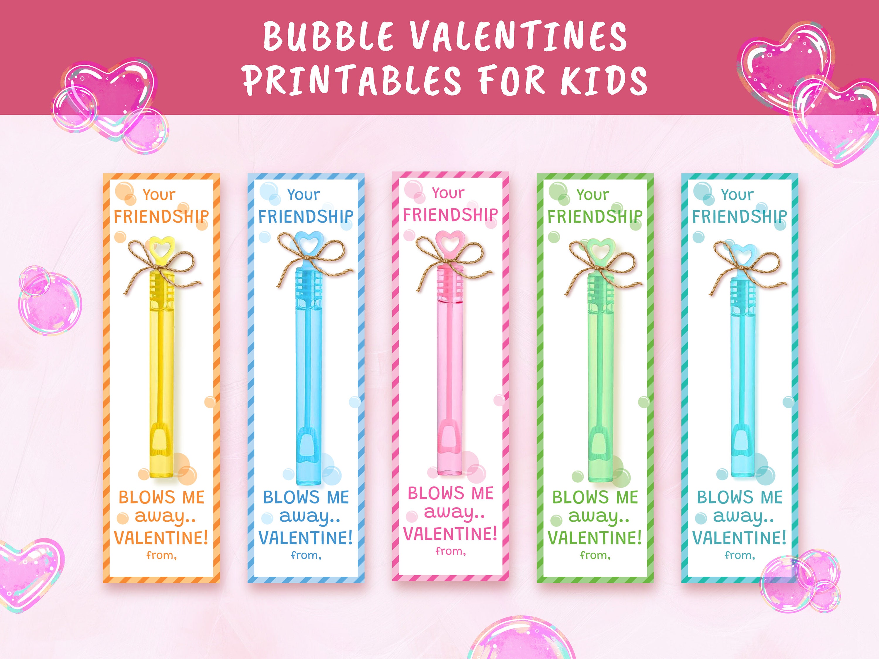 Bubble Valentine Tags, Printable Bubble Wand Holder for Kids, Preschool ...