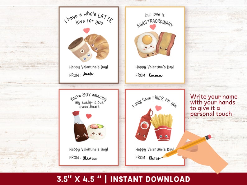 Cute Food Pun Valentine's Day Cards, Valentine's Day Cards for Kids ...