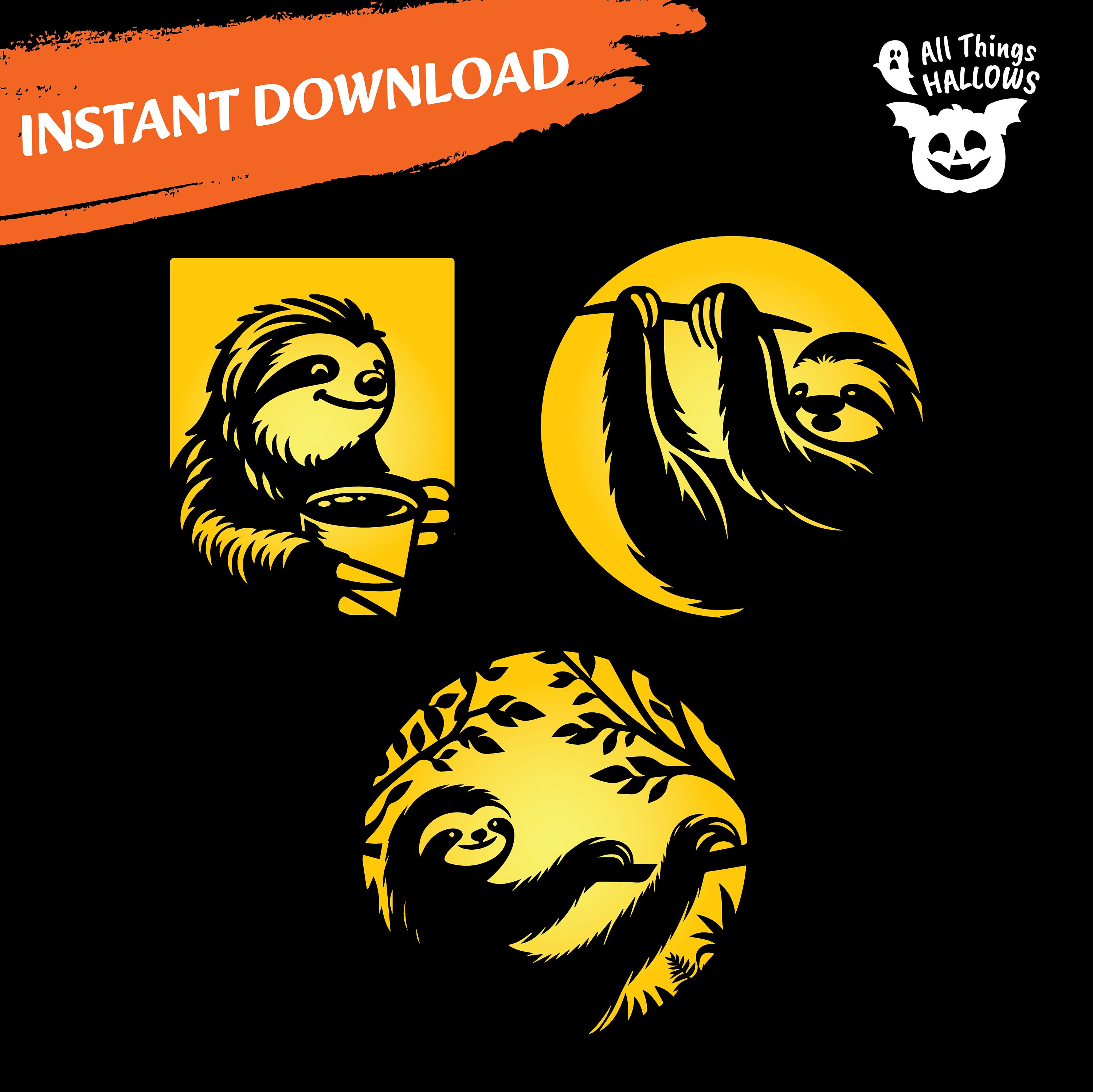 SLOTH Pumpkin Carving Stencil Template Patterns Animal Themed Instant ...