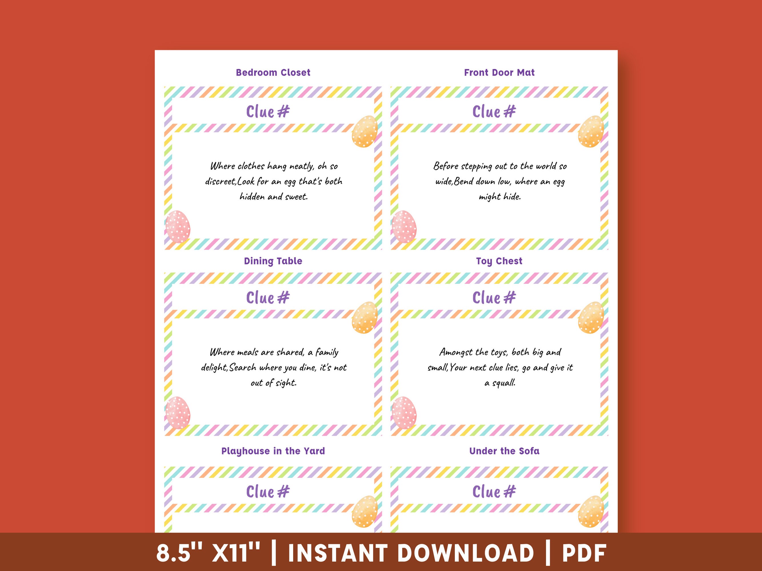 Easter Egg Scavenger Hunt Clues, Printable Easter Hunt Clues Including ...