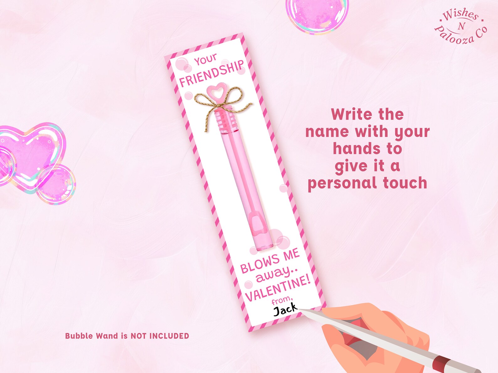 Bubble Valentine Tags, Printable Bubble Wand Holder for Kids, Preschool ...