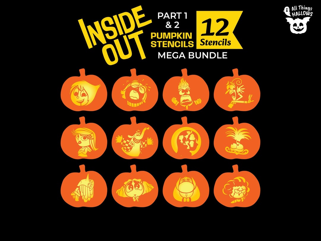Halloween Pumpkin Carving Stencil Bundle, Joy, Sadness, Anxiety ...