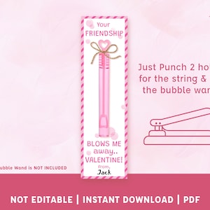 Bubble Valentine Tags, Printable Bubble Wand Holder for Kids, Preschool ...