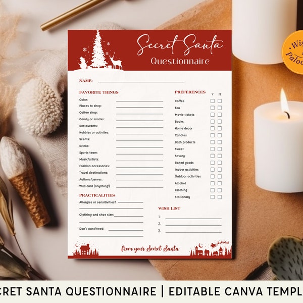 Secret Santa Questionnaire Students - Etsy