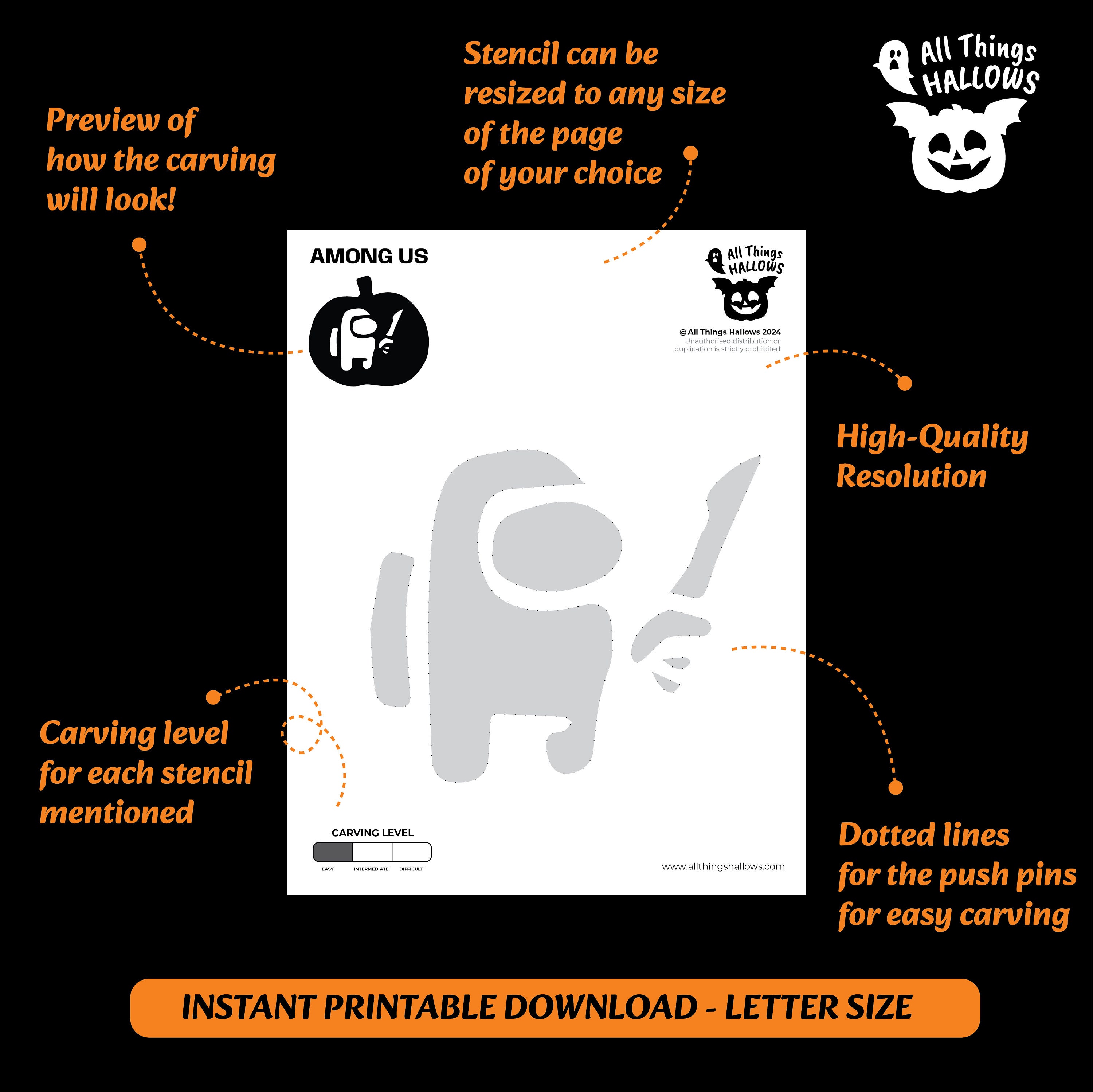 AMONG US Pumpkin Carving Stencil, Easy Crewmates & Imposter Halloween ...
