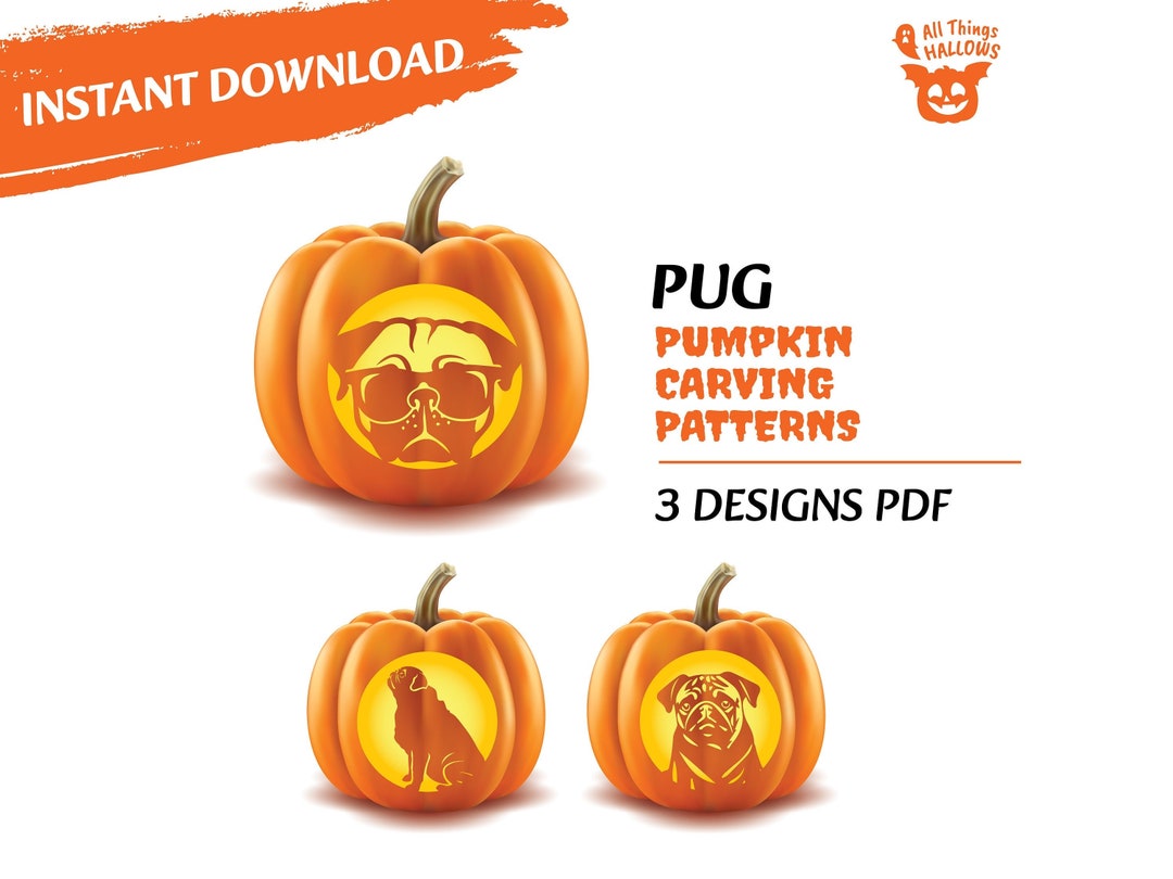 PUG Pumpkin Carving Stencil Template Patterns Dog Themed Instant ...
