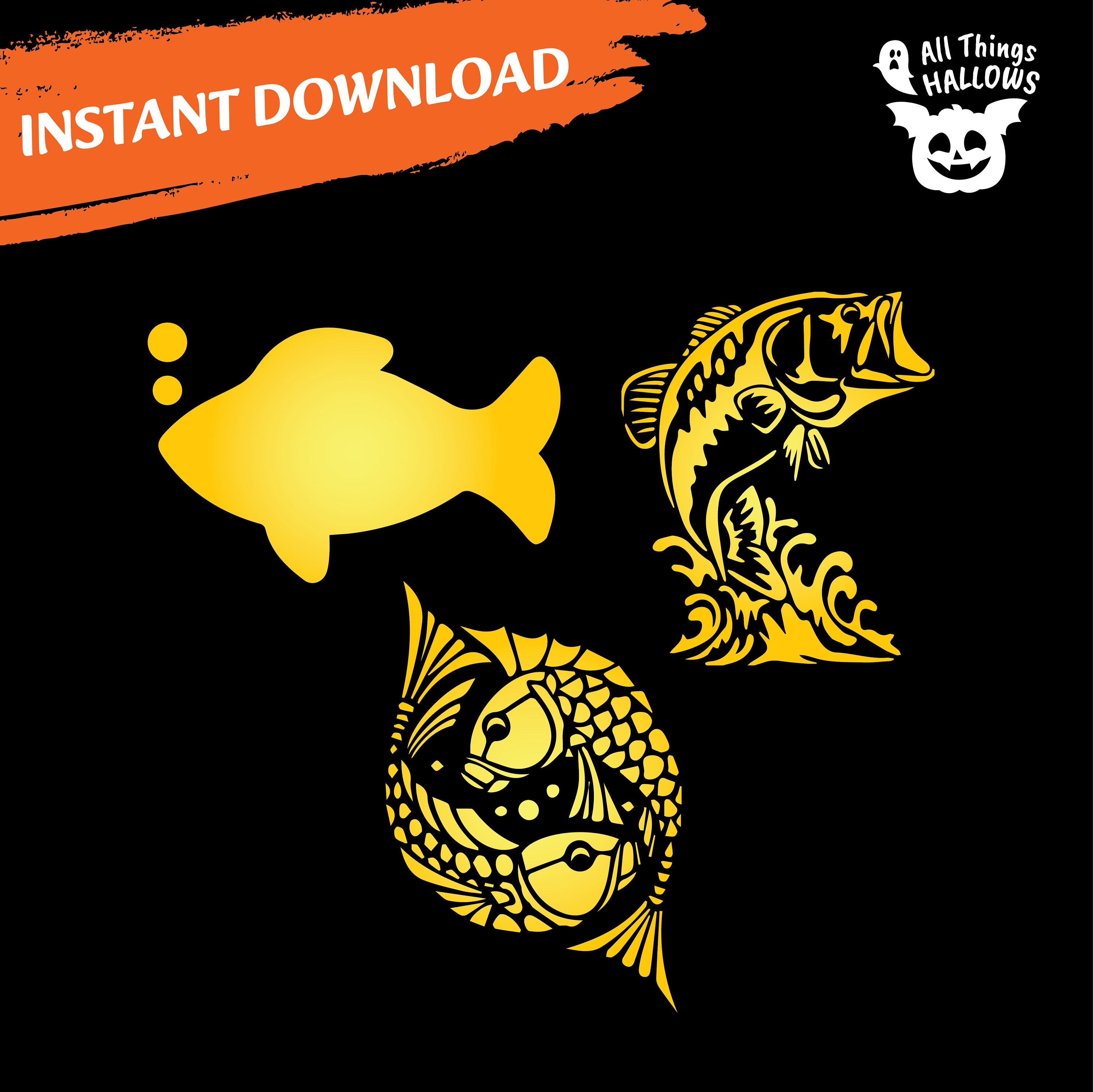 FISH Pumpkin Carving Stencil Template Patterns 3 Aquatic Themed Pumpkin ...