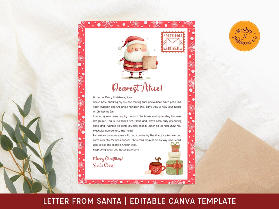 EDITABLE Letter From Santa Template easy A4 Size Printable - Etsy