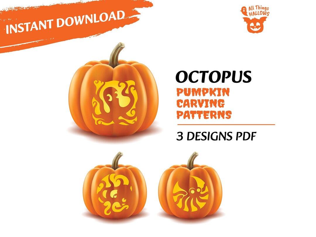 OCTOPUS Pumpkin Carving Stencil Template Patterns Instant Download PDF ...