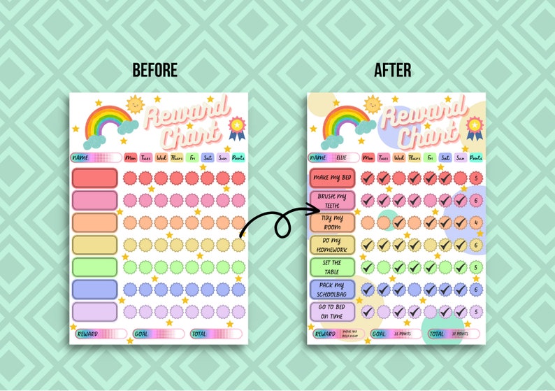 Printable Reward Chart Kids Routine Chart Rainbow Reward - Etsy