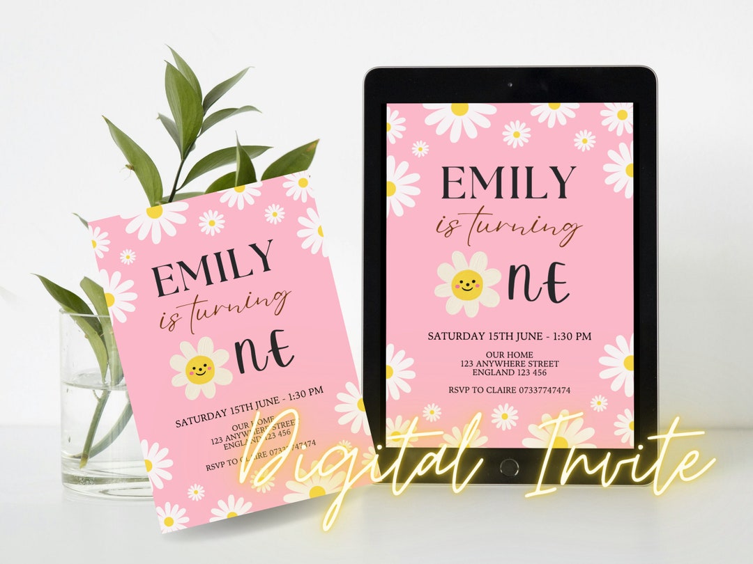 Daisy First Birthday Party Invitation Baby Girl First Birthday Invite ...