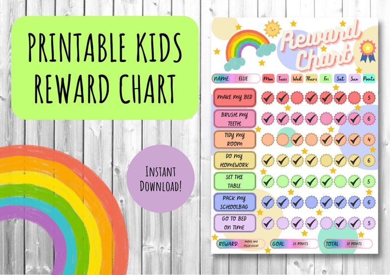 Printable Reward Chart Kids Routine Chart Rainbow Reward - Etsy