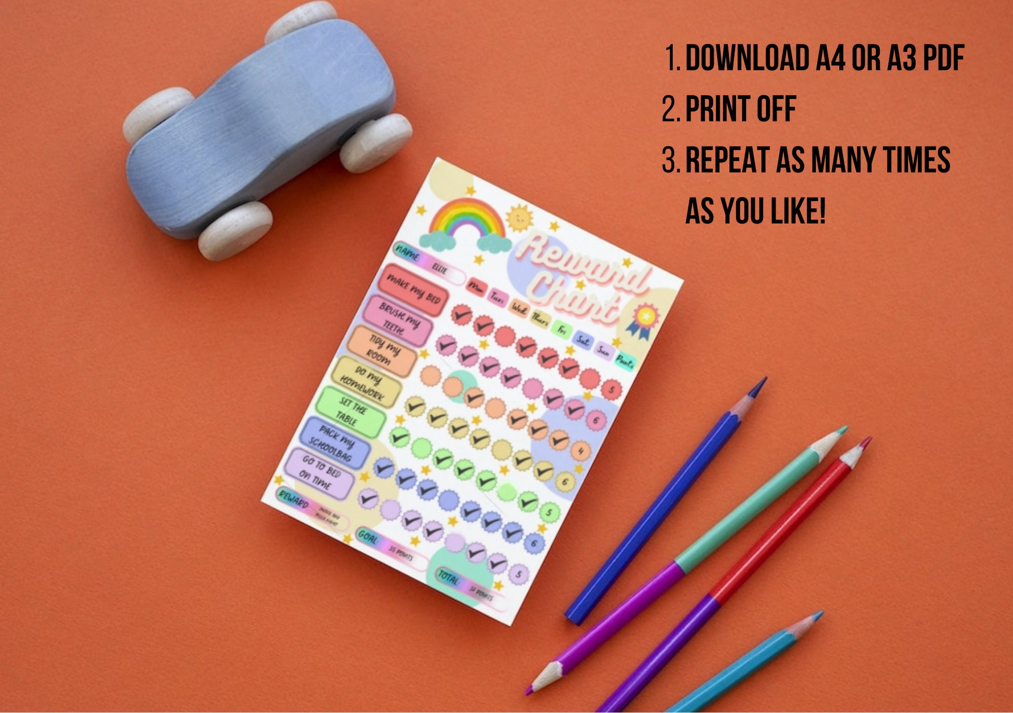 Printable Reward Chart Kids Routine Chart Rainbow Reward - Etsy