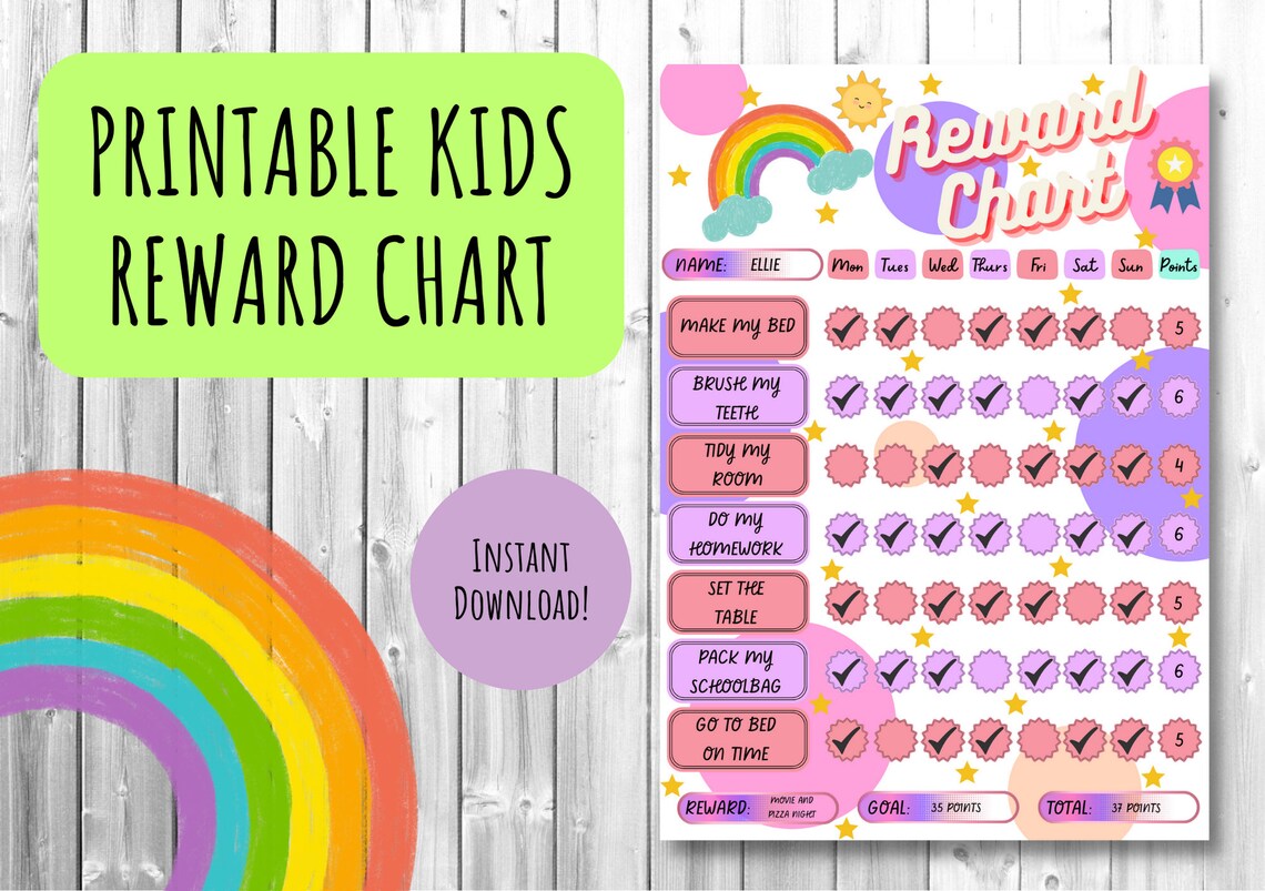 Printable Reward Chart Kids Routine Chart Pink Purple - Etsy